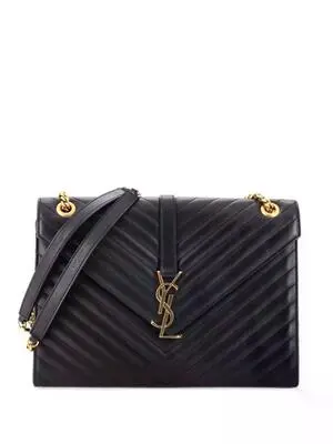 Saint Laurent Classic Monogram Envelope Satchel Matelasse Chevron Leather Shoulder Bag