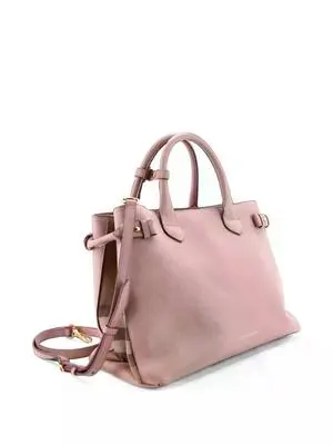 Burberry Banner Tote Leather And House Check Canvas Medium Satchel