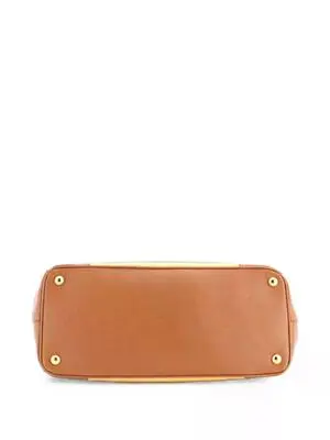 Prada Bicolor Double Zip Lux Saffiano Leather Medium Tote Bag - Brown