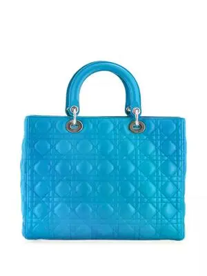 Dior Lady Bag Cannage Quilt Lambskin Large Tote Bag - Blue