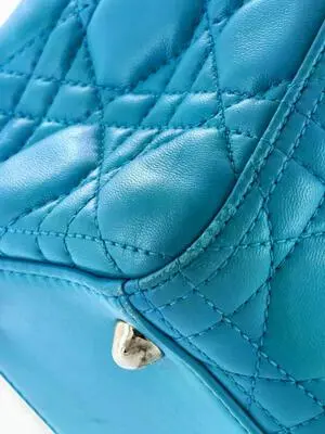 Dior Lady Bag Cannage Quilt Lambskin Large Tote Bag - Blue