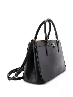 Prada Double Zip Lux Saffiano Leather Tote Bag - Black
