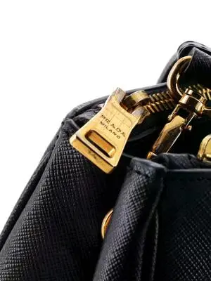 Prada Double Zip Lux Saffiano Leather Tote Bag - Black
