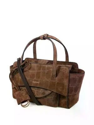 HIDESINS S Flap Croc-effect Suede Tote Bag - Brown