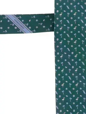 FERRAGAMO Patterned Silk Tie - Green