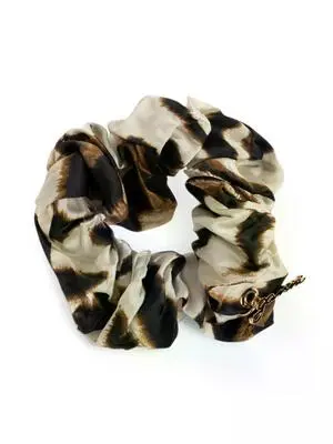 GANNI Leopard-print Logo-charm Scrunchie
