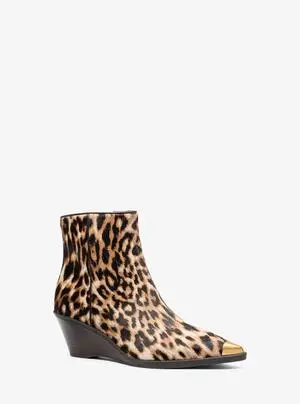 Michael Kors Austin Leopard Print Calf Hair Wedge Boot In Size By - Brown