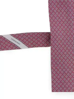 FERRAGAMO Gancini-pattern Silk Tie - Red