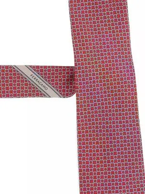 FERRAGAMO Link Print Silk Neck Tie - Red