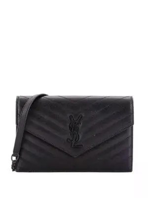 Saint Laurent Classic Monogram Wallet On Chain Matelasse Chevron Leather Small Crossbody Bag - Black