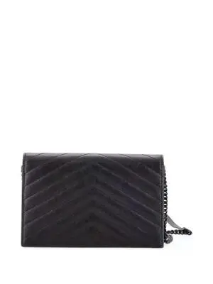 Saint Laurent Classic Monogram Wallet On Chain Matelasse Chevron Leather Small Crossbody Bag - Black