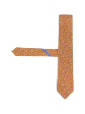 FERRAGAMO Dragonfly Print Silk Tie Orange