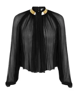 Elisabetta Franchi Metal-collar Pleated Sheer Blouse - Black