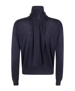 NUUR Scarf Detail V-neck Pullover Sweater