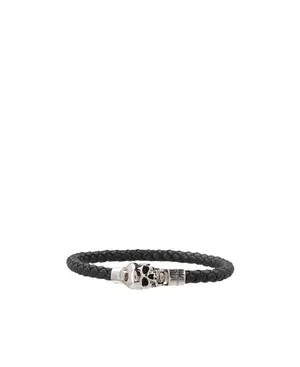 Alexander McQueen Skull Charm Woven Cord Bracelet - Black