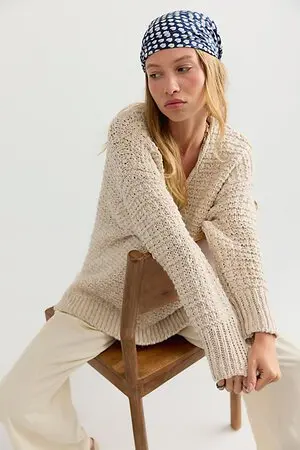 Free People Opal Textured V-neck Pullover - Tea