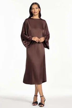 Sachin & Babi Kiera Brown Satin Crepe Midi Column Dress - Ganache