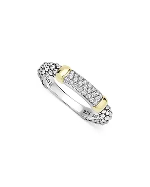 Lagos Signature Caviar Diamond Pave Station Ring - Silver