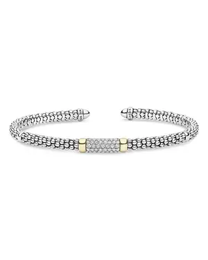 Lagos Signature Caviar Diamond Cuff Bracelet - Silver