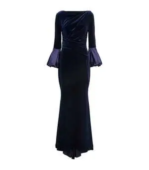 Talbot Runhof Stretch-velvet Draped Gown - Blue