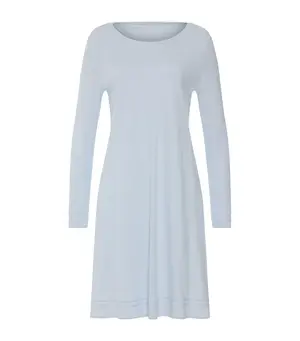 Hanro Cotton Long-sleeve Nightdress - Blue