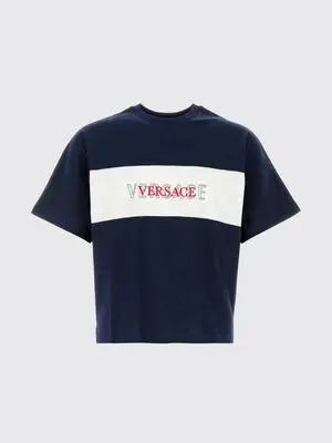Versace Crewneck Cotton T-shirt With Contrasting Logo