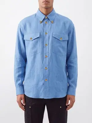 Versace Linen Shirt With French Collar And Patch Pockets
