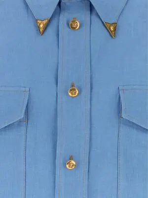 Versace Linen Shirt With French Collar And Patch Pockets