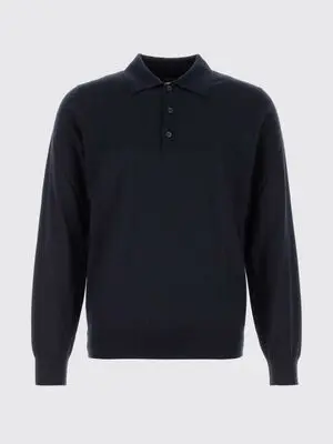 Brioni Long-sleeved Polo Shirt In Cashmere And Silk - Blue