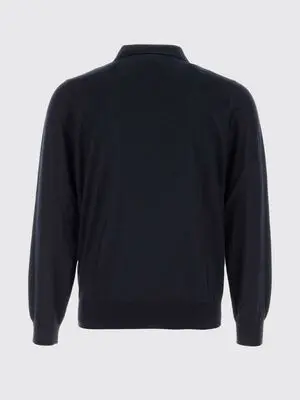 Brioni Long-sleeved Polo Shirt In Cashmere And Silk - Blue