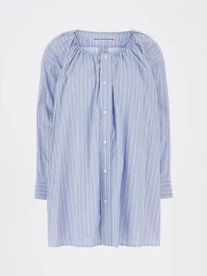 Alexander Wang Striped Cotton Poplin Mini Shirt Dress - Blue