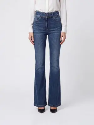 Elisabetta Franchi High-waisted Skinny Flare Jeans In Cotton Denim