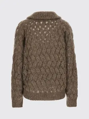 Brunello Cucinelli Open-knit Mohair Wool Zip Cardigan With Sailor Collar
