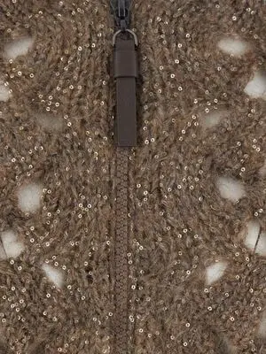 Brunello Cucinelli Open-knit Mohair Wool Zip Cardigan With Sailor Collar