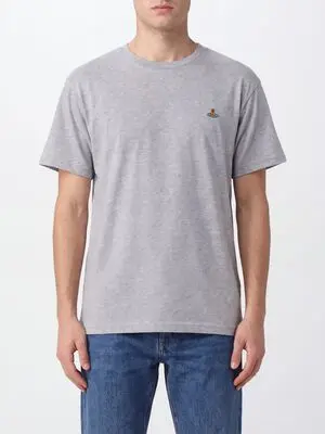 VIVIENNE WESTWOOD Cotton T-shirt With Contrast Embroidered Orb Logo On The Chest - Grey
