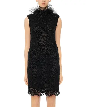 DES_PHEMMES Feather Trim Lace Cocktail Dress - Black