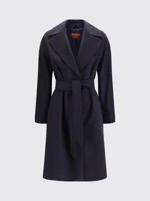 Max Mara Belted Virgin Wool Robe Coat With Dropped Shoulders - Blue