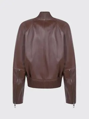 Sportmax Amour Cropped Lambskin Bomber Jacket With Zip Closure - Brown