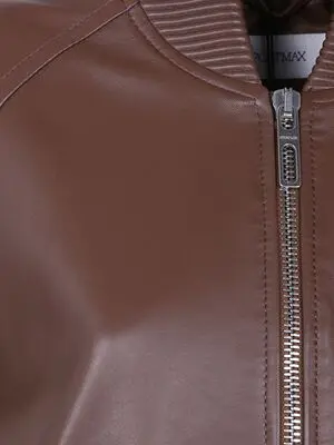 Sportmax Amour Cropped Lambskin Bomber Jacket With Zip Closure - Brown