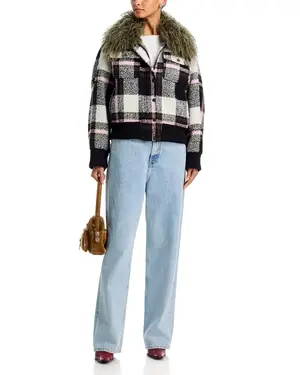 Essentiel Antwerp Kpop Faux Fur Collar Bomber Jacket