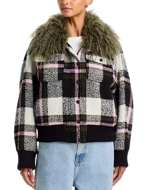 Essentiel Antwerp Kpop Faux Fur Collar Bomber Jacket