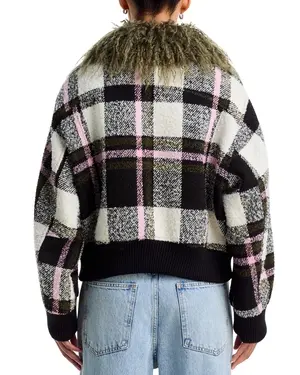 Essentiel Antwerp Kpop Faux Fur Collar Bomber Jacket