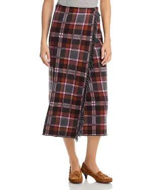 Guest In Residence Wool Cashmere Tartan Wrap Skirt