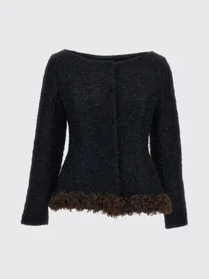 Simone Rocha Textured Fur Trimmed Jacket
