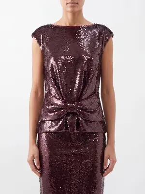Simone Rocha Sequin Embellished Bow Detail Top - Red