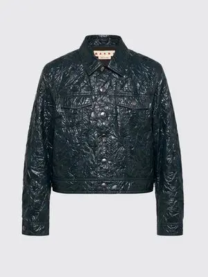 Marni Crinkled-effect Faux Leather Cropped Jacket With Buttons