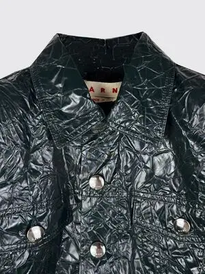 Marni Crinkled-effect Faux Leather Cropped Jacket With Buttons