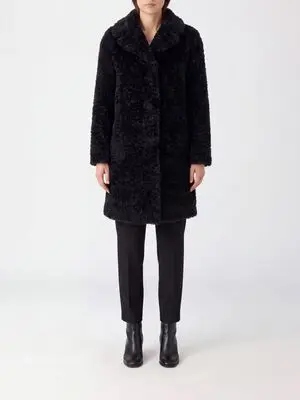 Herno Knee-length Single-breasted Faux Fur Coat With Lapel Collar - Black