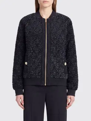 Balmain Cropped Bouclé Bomber Jacket With Zip Closure And Welt Pockets