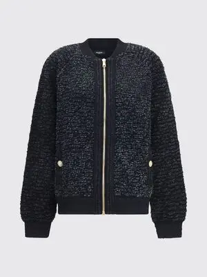 Balmain Cropped Bouclé Bomber Jacket With Zip Closure And Welt Pockets